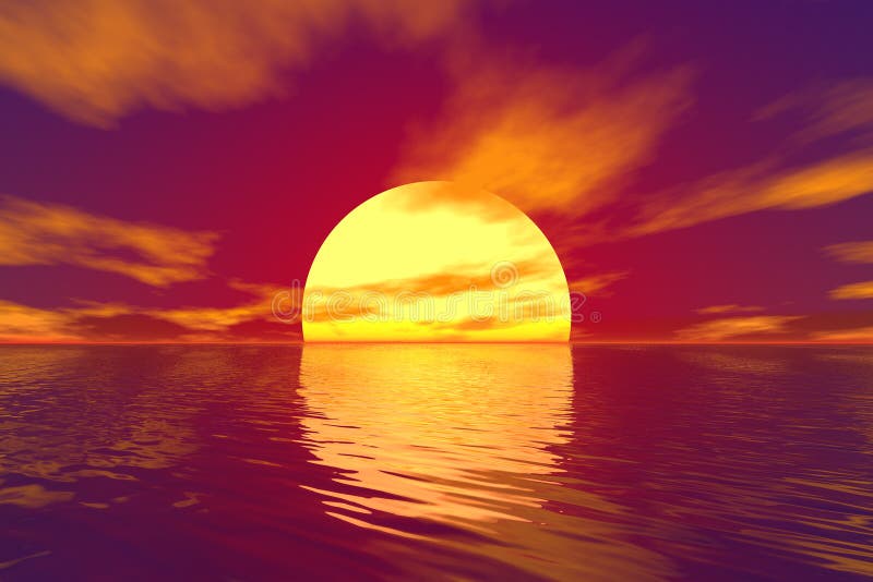 Ocean Sunset Circle Vector Illustration Stock Vector - Illustration of ...