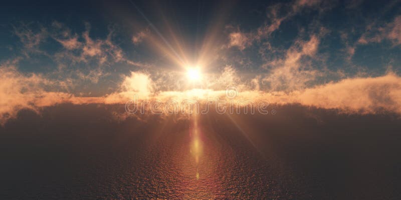 Ocean Sunset Above Clouds 3d Render Stock Illustration - Illustration ...