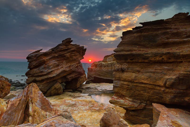 Ocean Sunset Behind the Rocks Stock Photo - Image of mountain, desert ...