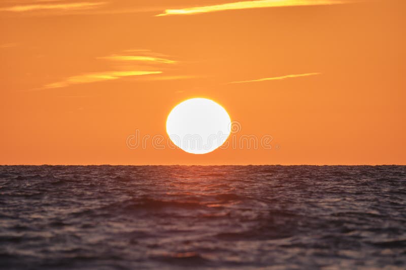 Ocean Sunset. Big White Sun on Dramatic Bright Sky Background, Soft ...