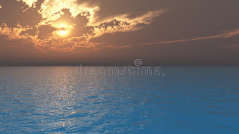 Ocean sunset and clouds stock illustration. Illustration of animation ...