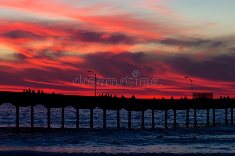 Ocean Sunset Over Pier in San Diego California Stock Image - Image of ...