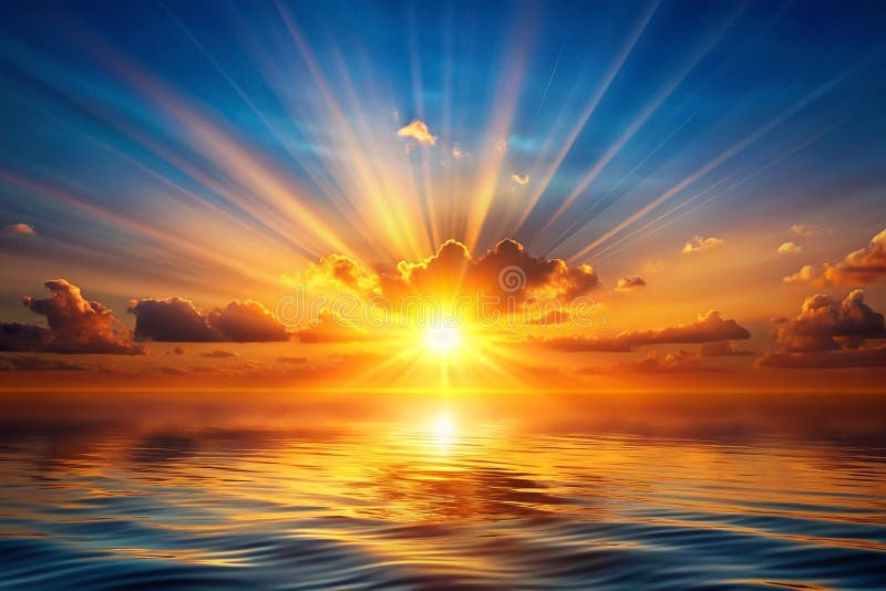 Ocean Sunset Sunrise Dramatic Sky Peaceful Water Reflection Stock Image ...