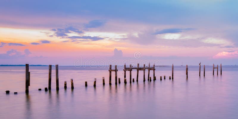 Ocean Sunset Sunrise stock photo. Image of pier, sunrise - 314549874
