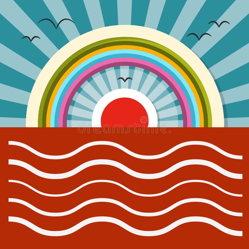 Ocean Sunset - Sunrise Vector Illustration Stock Vector - Illustration ...