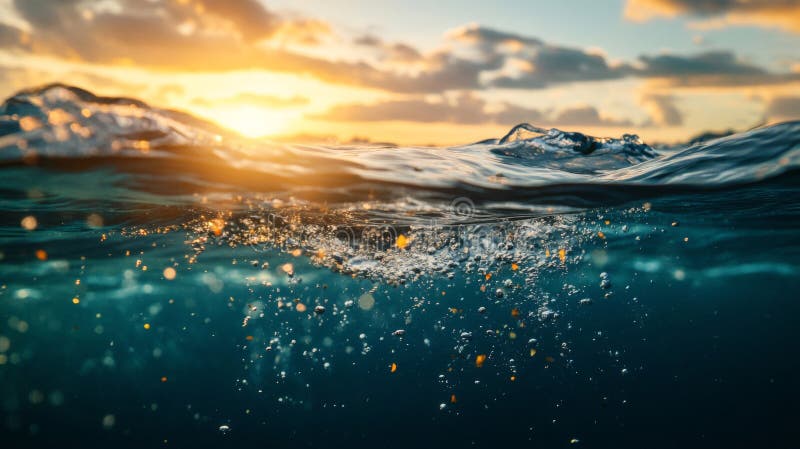 Ocean Sunset: Underwater View with Golden Light Stock Illustration ...