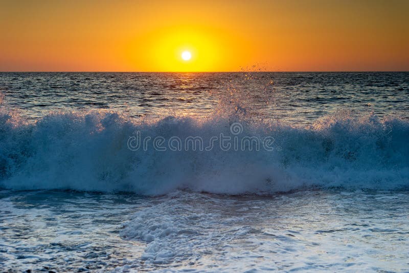 Ocean Sunset Wave Surf Water Spray Crashing on Shore Stock Image ...