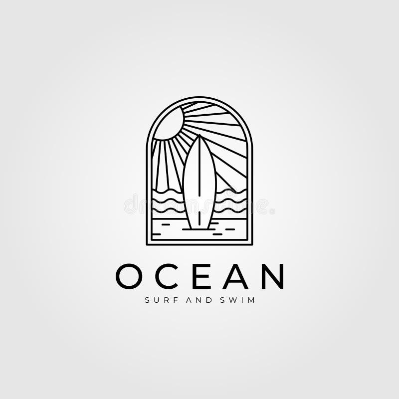 Minimalist Ocean Wave and Sun Line Art Logo Vector Label Emblem Design ...
