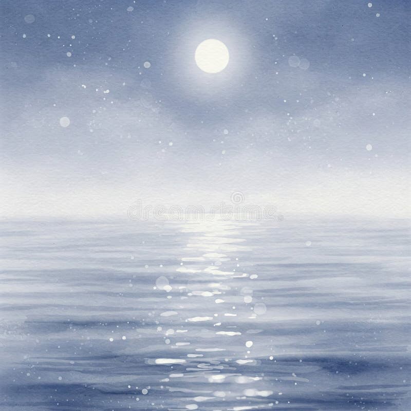 Ocean Surface Glowing in Moonlight Stock Illustration - Illustration of ...