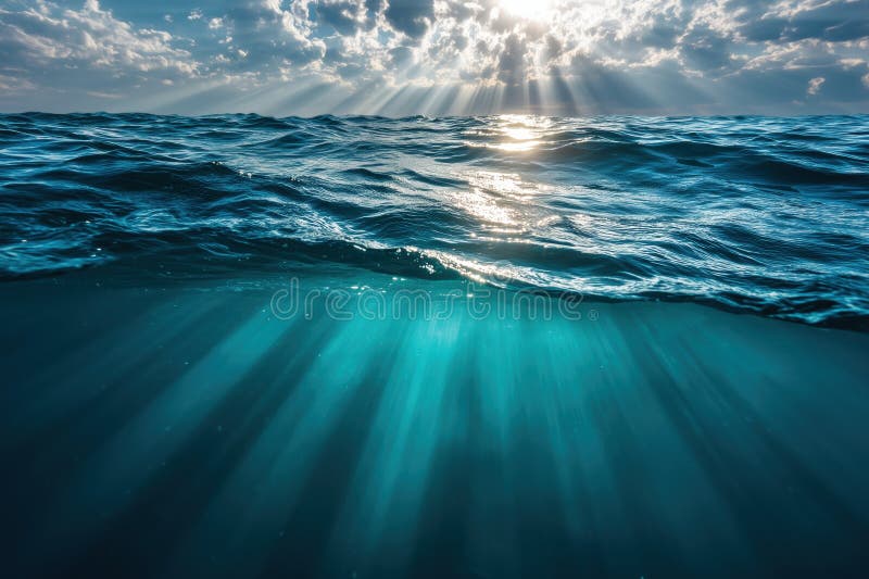 Ocean Surface and Underwater Depths Stock Illustration - Illustration ...