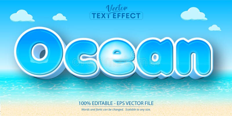 Ocean Text, Cartoon Style Editable Text Effect Stock Vector ...