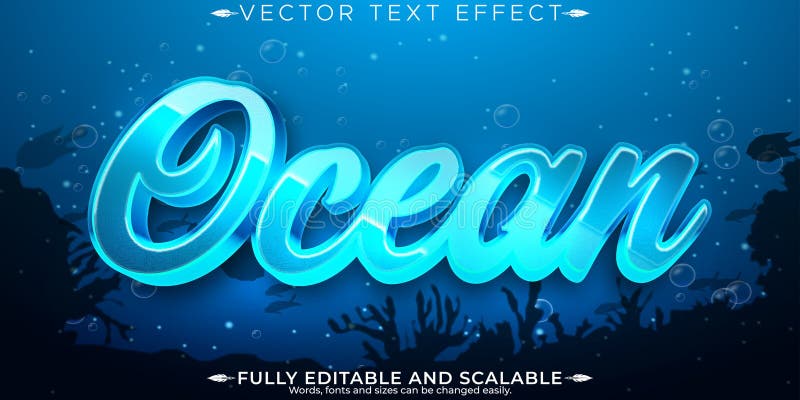 Ocean Text Effect, Editable Sea and Water Text Style Stock Vector ...