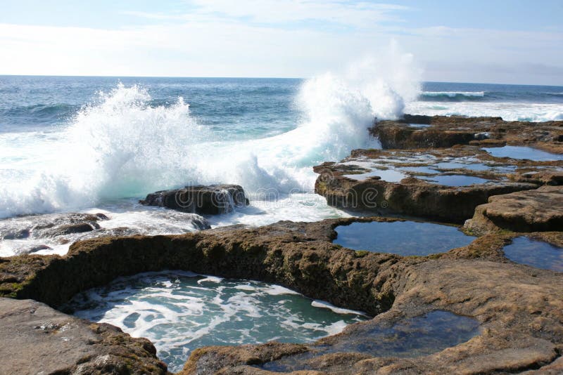 Ocean Tidal Waves and Tide Pools in the Rocks Stock Illustration ...