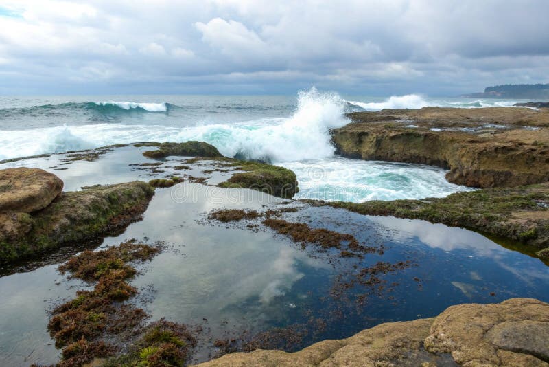 Ocean Tidal Waves and Tide Pools in the Rocks Stock Illustration ...