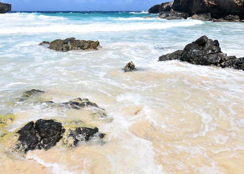 Ocean Tides Swirling Around Rocks on the Beach Stock Photo - Image of ...