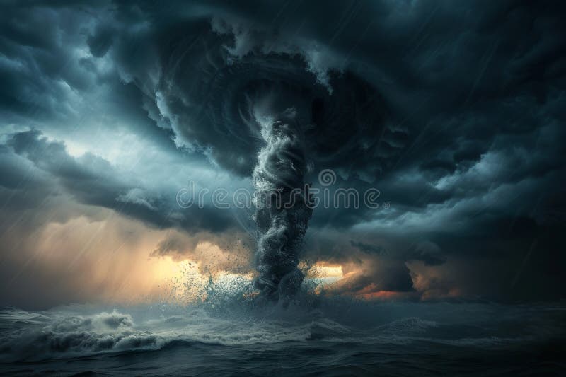 Ocean tornado at sunset stock photo. Image of water - 312138548