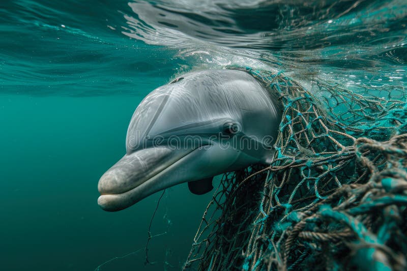 Ocean Tragedy: Dolphin Caught in Fishing Net. Stock Illustration ...
