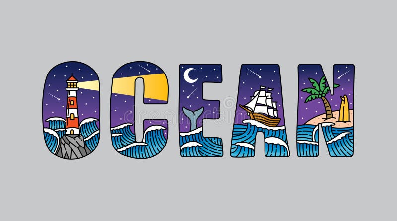 Ocean Typography Design, for T-shirt, Poster and Other Uses Stock ...