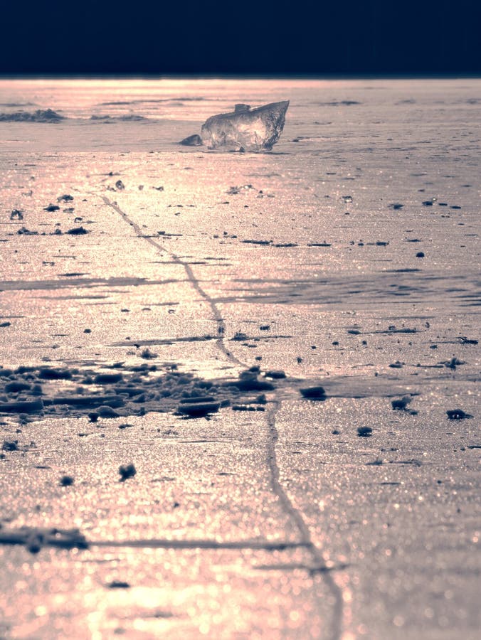 Ocean Under Transparent Ice Cover. the Sun Glare on the Flat Ice Stock ...