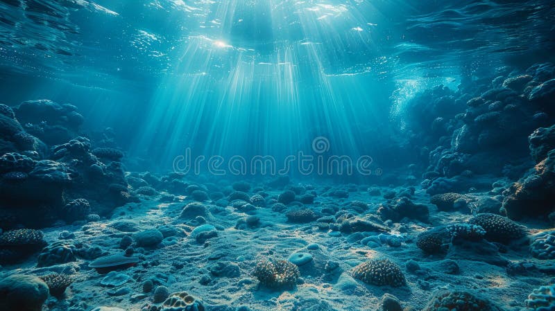 Ocean Underwater - Deep Abyss in Blue Sunlight Stock Image - Image of ...