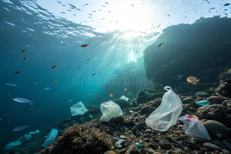 Ocean Underwater Scene with Plastic Garbage â€ Environmental Awareness ...