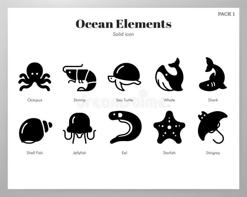 Ocean elements Solid pack stock vector. Illustration of marine - 147566313