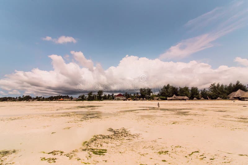Ocean View Ashore during Low Tide.Sunny Day Blue Sky and One Large ...