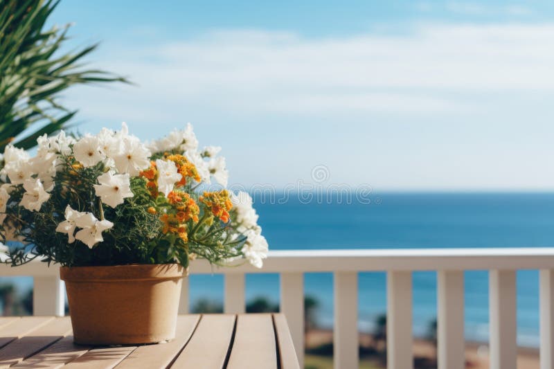 Ocean-View Balcony Garden: a Close-up Shot Captures the Intricate ...