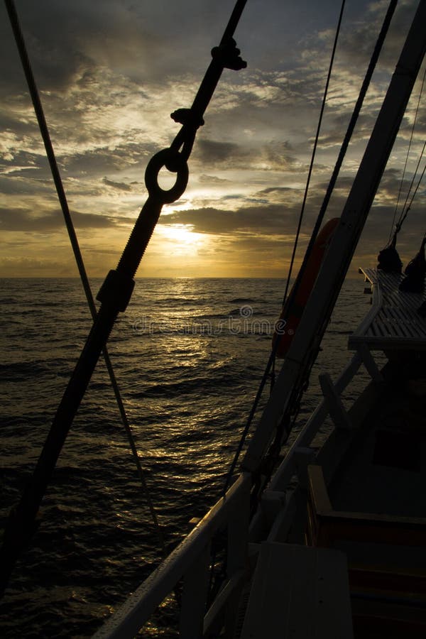 The Ocean View from the Bow of a Sailing Ship on the Beautiful Sunsets ...