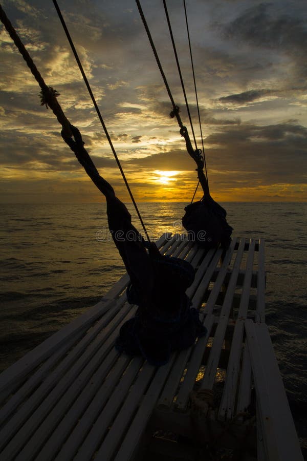 The Ocean View from the Bow of a Sailing Ship on the Beautiful Sunsets ...