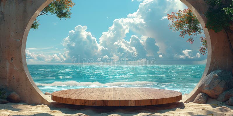 Ocean View through Circular Frame. Created by Generative Artificial ...