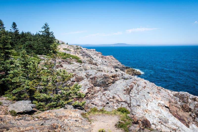 Ocean View from Cliff in Acadia National Park Stock Photo - Image of ...