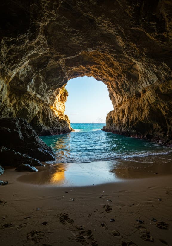 Ocean View through a Coastal Cave Opening Stock Image - Image of hole ...