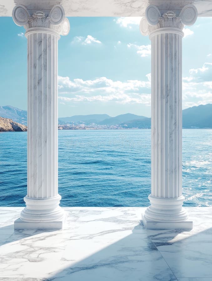 Ocean View through Columns stock photo. Image of generated - 377624618
