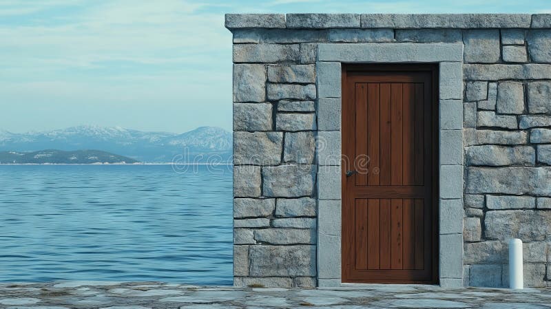 An Ocean-view Entrance through a Stone Wall, Featuring a Floating ...