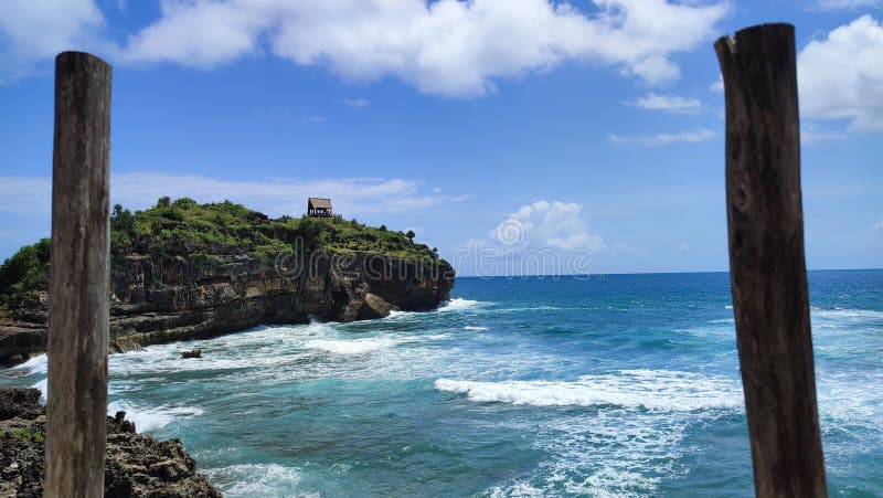 Ocean View Framed with Two Wood Pillars Stock Photo - Image of ocean ...