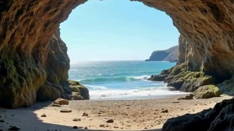 Ocean View from Inside a Seaside Cave Stock Video - Video of summer ...