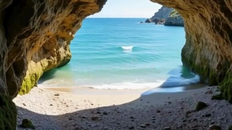 Ocean View from Inside a Seaside Cave Stock Footage - Video of ocean ...