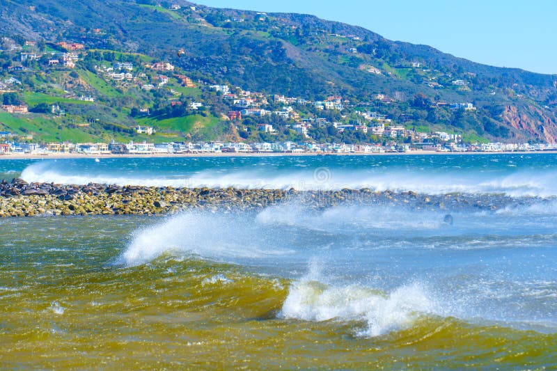 Ocean View with Majestic Mountains and Malibu Beach Area Stock Image ...