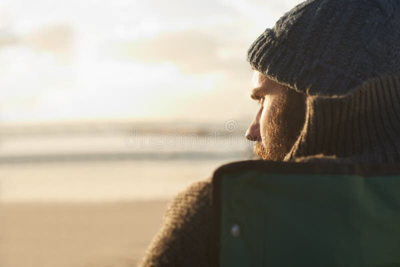 The Ocean View. Over the Shoulder View of a Man Sitting on the Beach ...