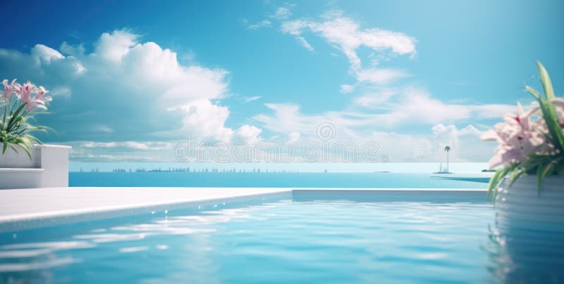 An Ocean View from the Pool at a Resort Stock Photo - Image of ...