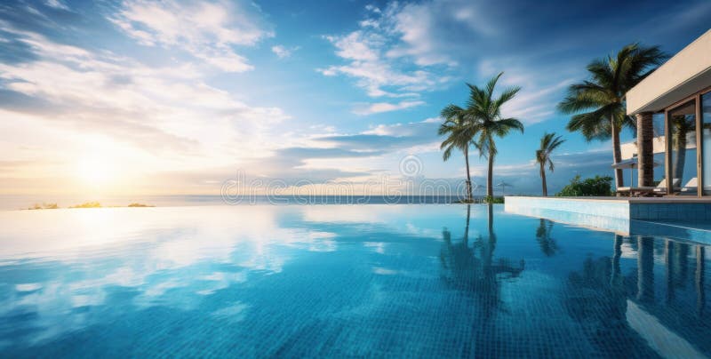 An Ocean View from the Pool at a Resort Stock Image - Image of panorama ...