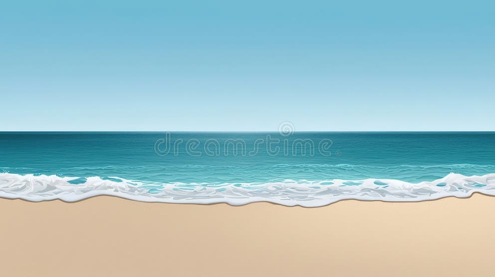 Ocean View Sand Beach Clear Blue Sky Stock Illustration - Illustration ...