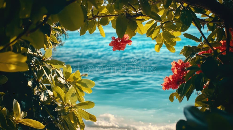Ocean View through Trees stock photo. Image of vacation - 388791156