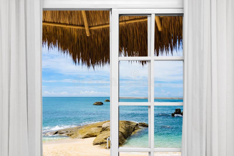 Ocean view window stock photo. Image of beach, open - 129637376