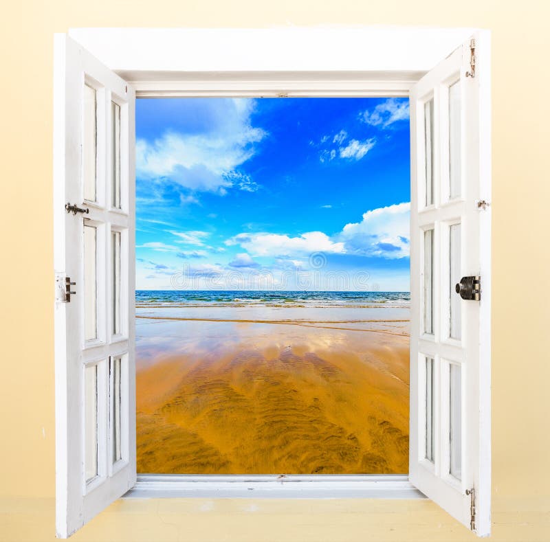 Ocean view window stock image. Image of greek, beach - 129637439