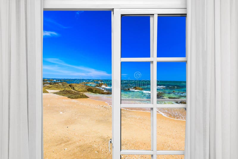 Ocean view window stock image. Image of islands, sand - 129637543