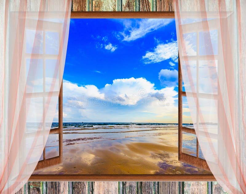 Ocean view window stock photo. Image of ocean, palm - 129637604