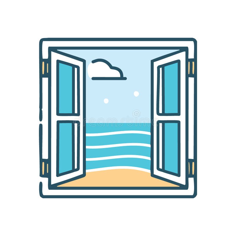 Ocean View Window. Open Window with Ocean and Beach View, Symbolizing ...