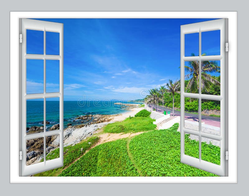 Ocean view window open stock photo. Image of landscape - 130687392